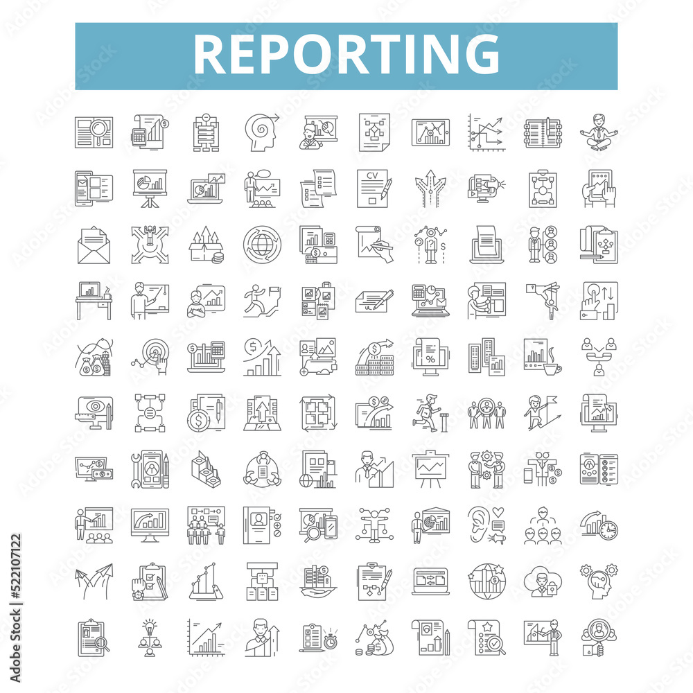 Reporting icons, line symbols, web signs, vector set, isolated ...