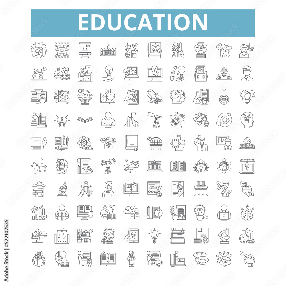 Education icons, line symbols, web signs, vector set, isolated ...
