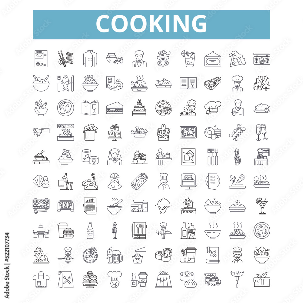 Cooking set icons, line symbols, web signs, vector set, isolated ...
