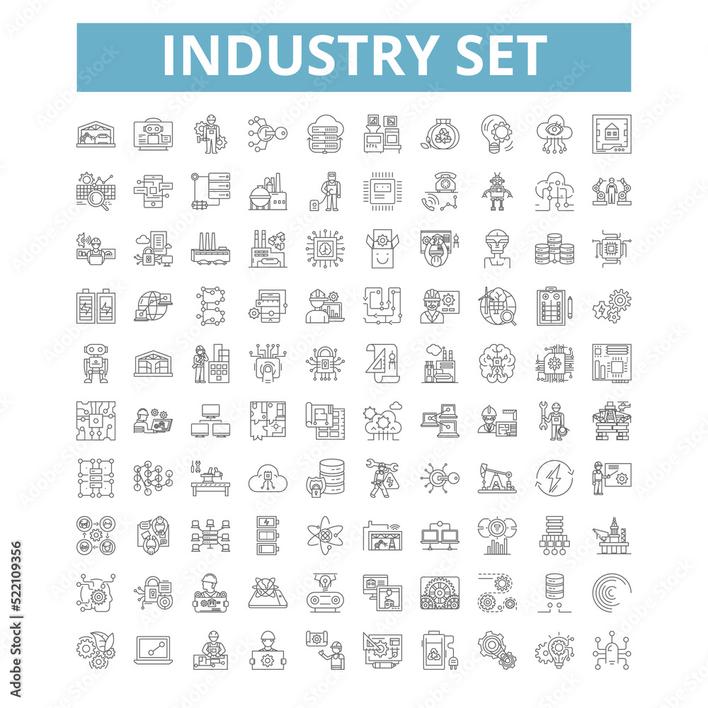 Industry set icons, line symbols, web signs, vector set, isolated ...