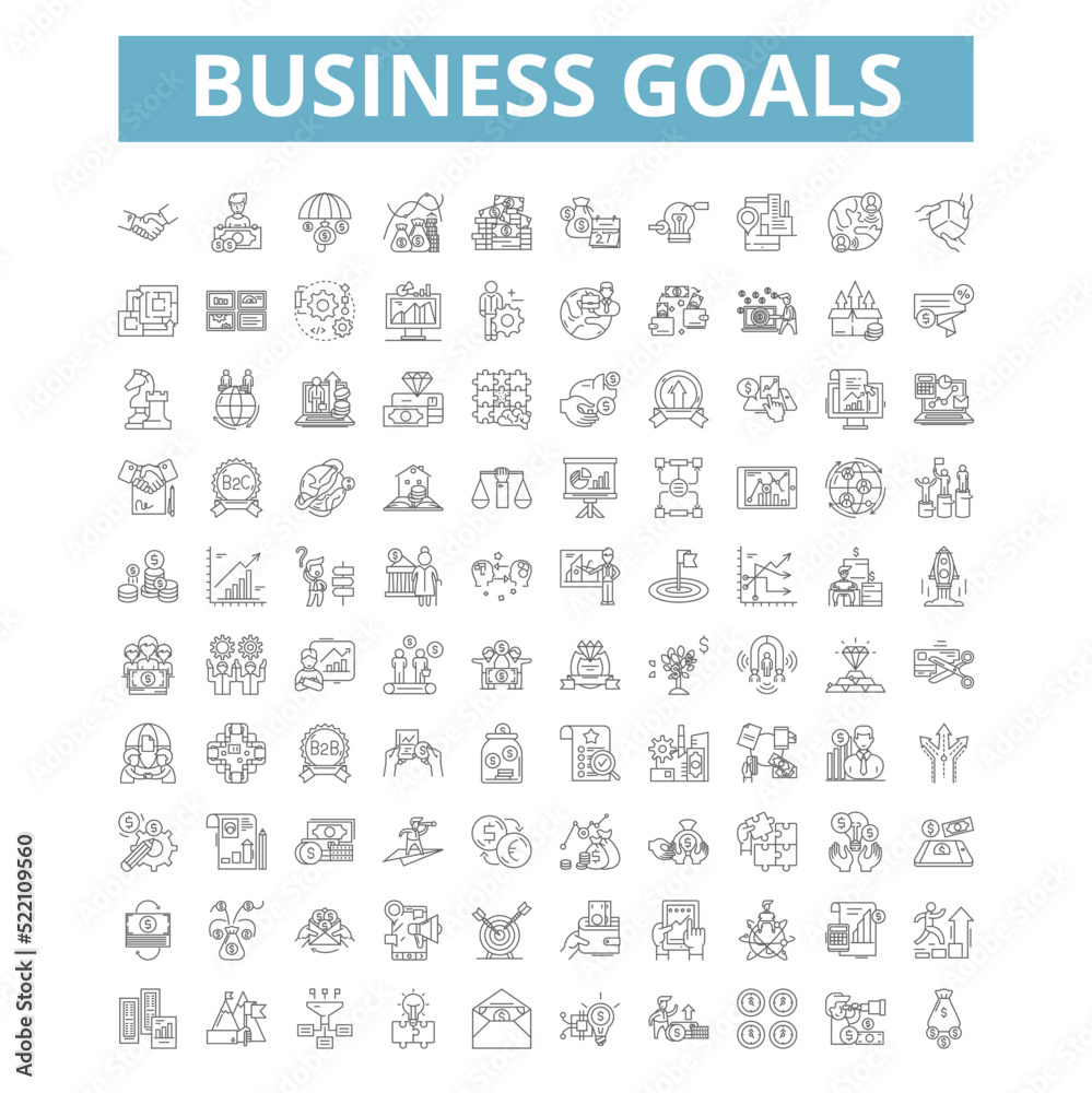 Business goals icons, line symbols, web signs, vector set, isolated ...