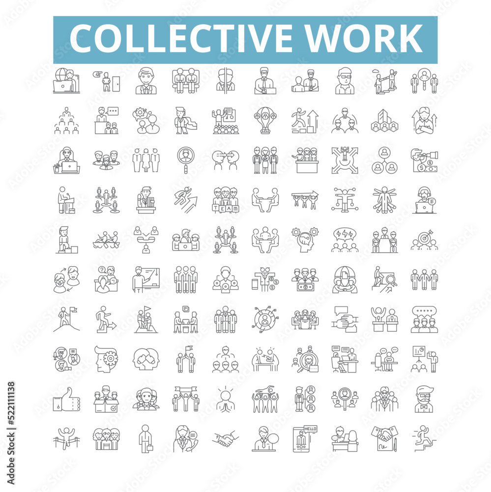 Collective work icons, line symbols, web signs, vector set, isolated ...