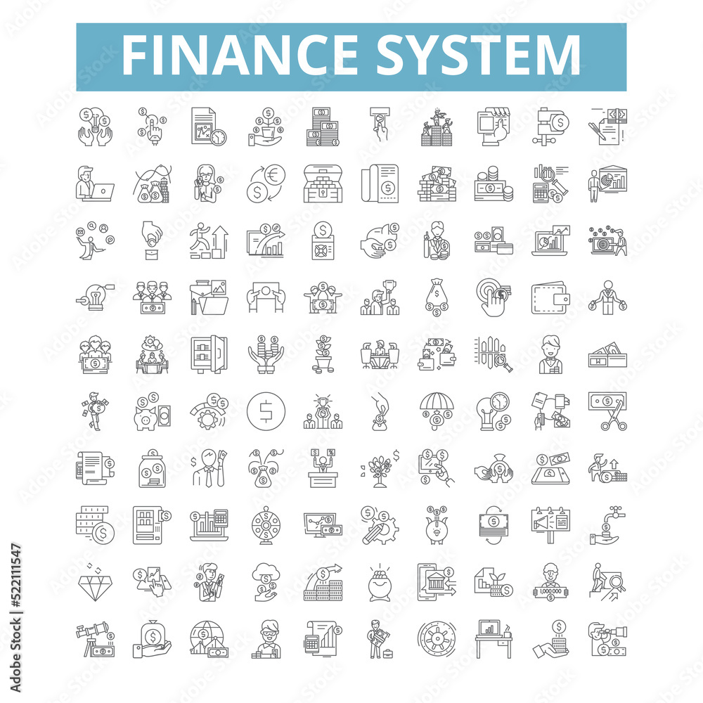 Finance system icons, line symbols, web signs, vector set, isolated ...