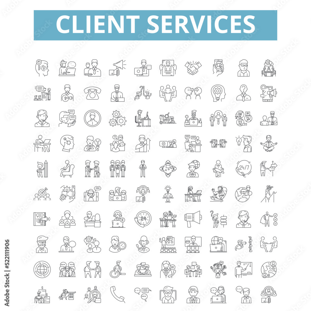 Client services icons, line symbols, web signs, vector set, isolated ...