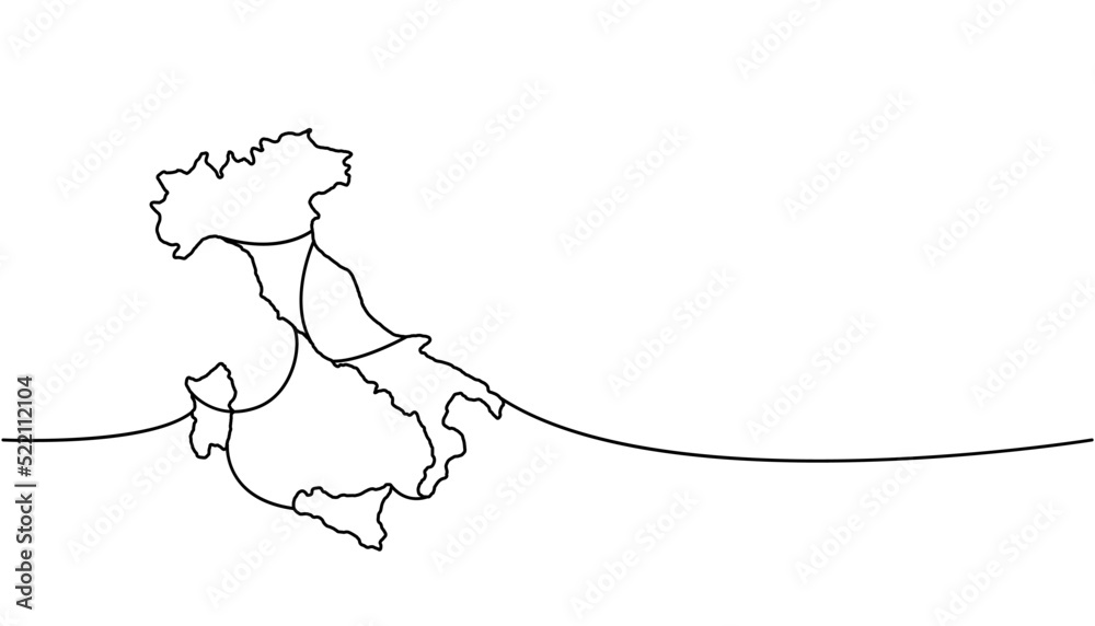 Italy map one line continuous drawing. Italy borders continuous one ...