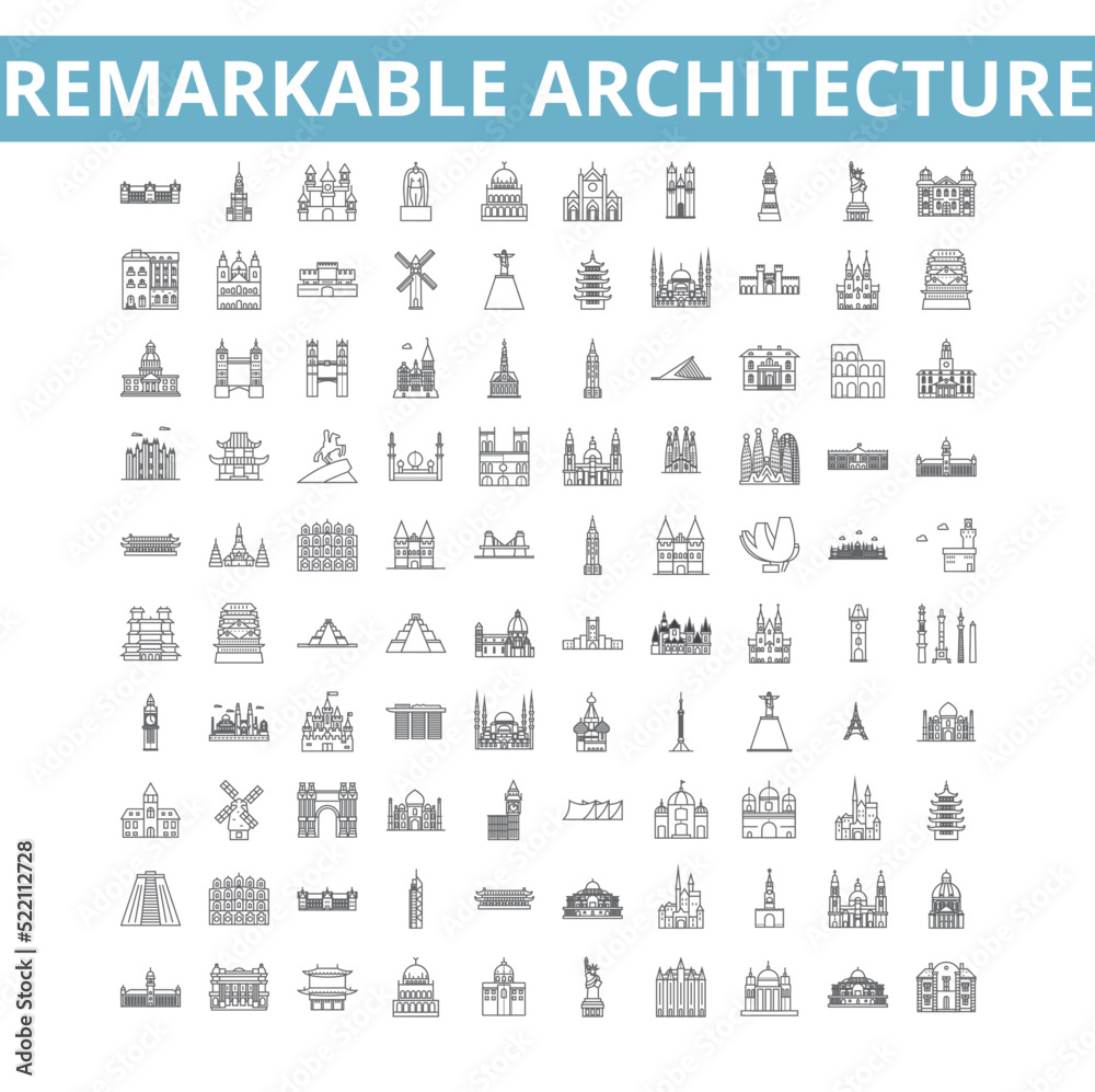 Remarkable architecture icons, line symbols, web signs, vector set ...