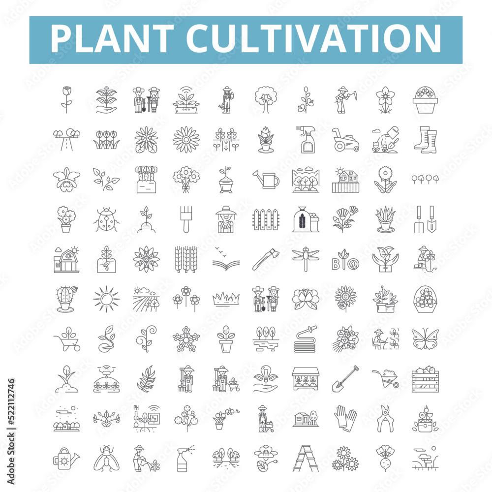 Planty cultivation icons, line symbols, web signs, vector set, isolated ...