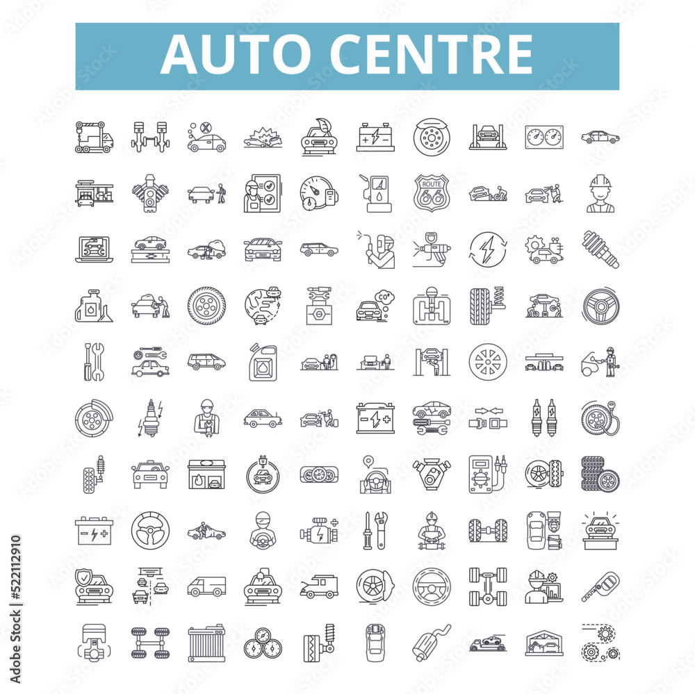 Auto centre icons, line symbols, web signs, vector set, isolated ...