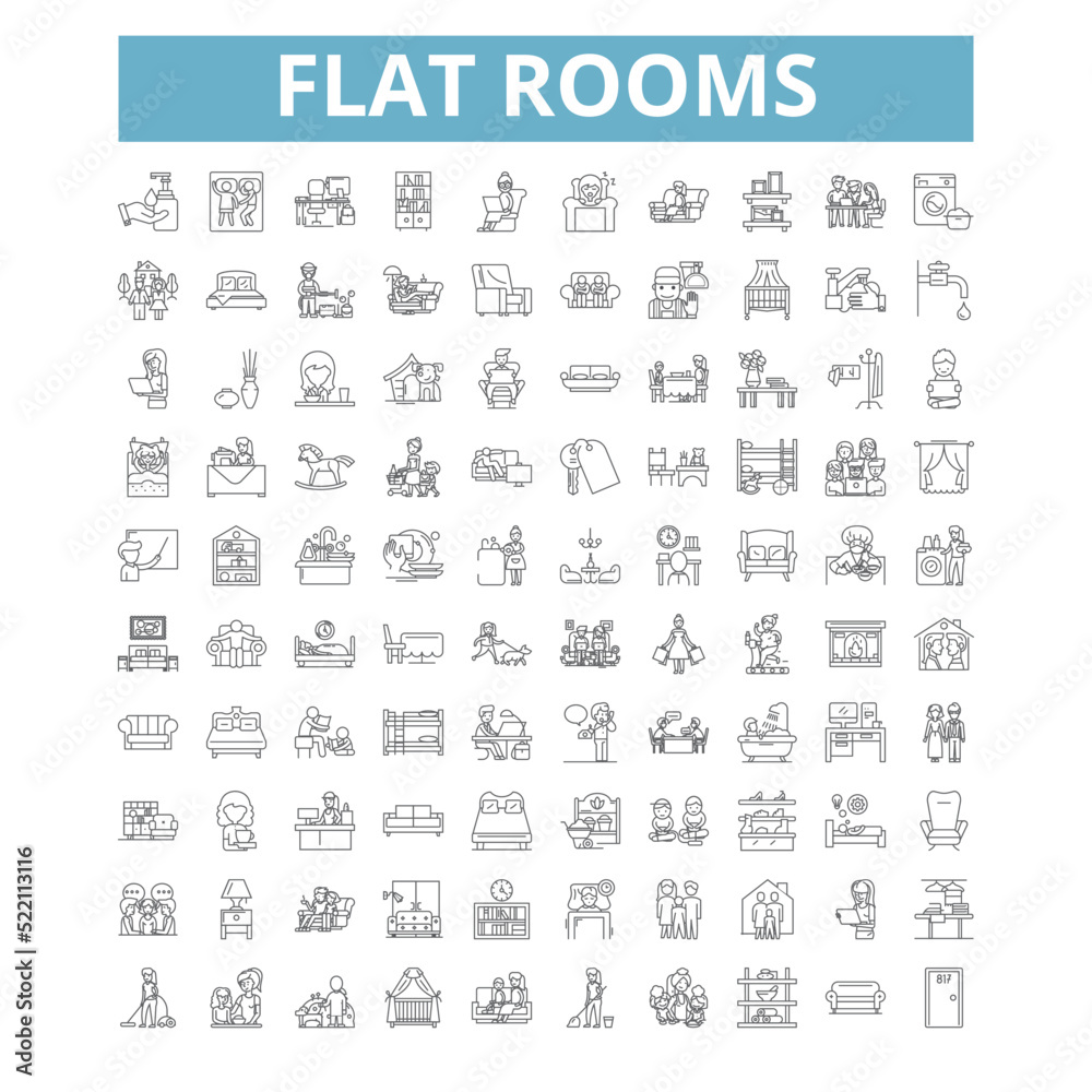 Flat rooms icons, line symbols, web signs, vector set, isolated ...