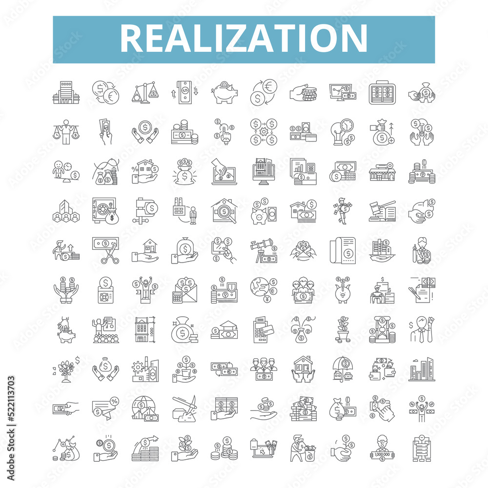 Realization icons, line symbols, web signs, vector set, isolated ...