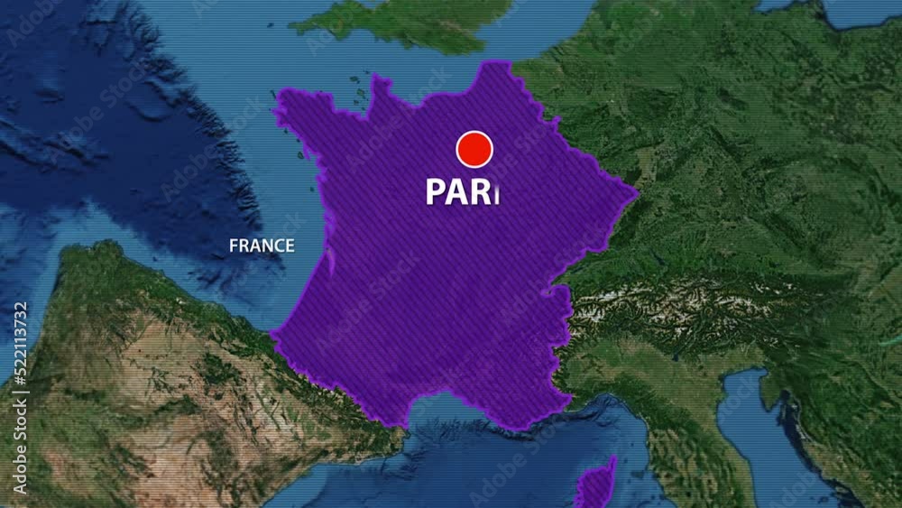 Designation of the borders of France on the map and the mark of the ...