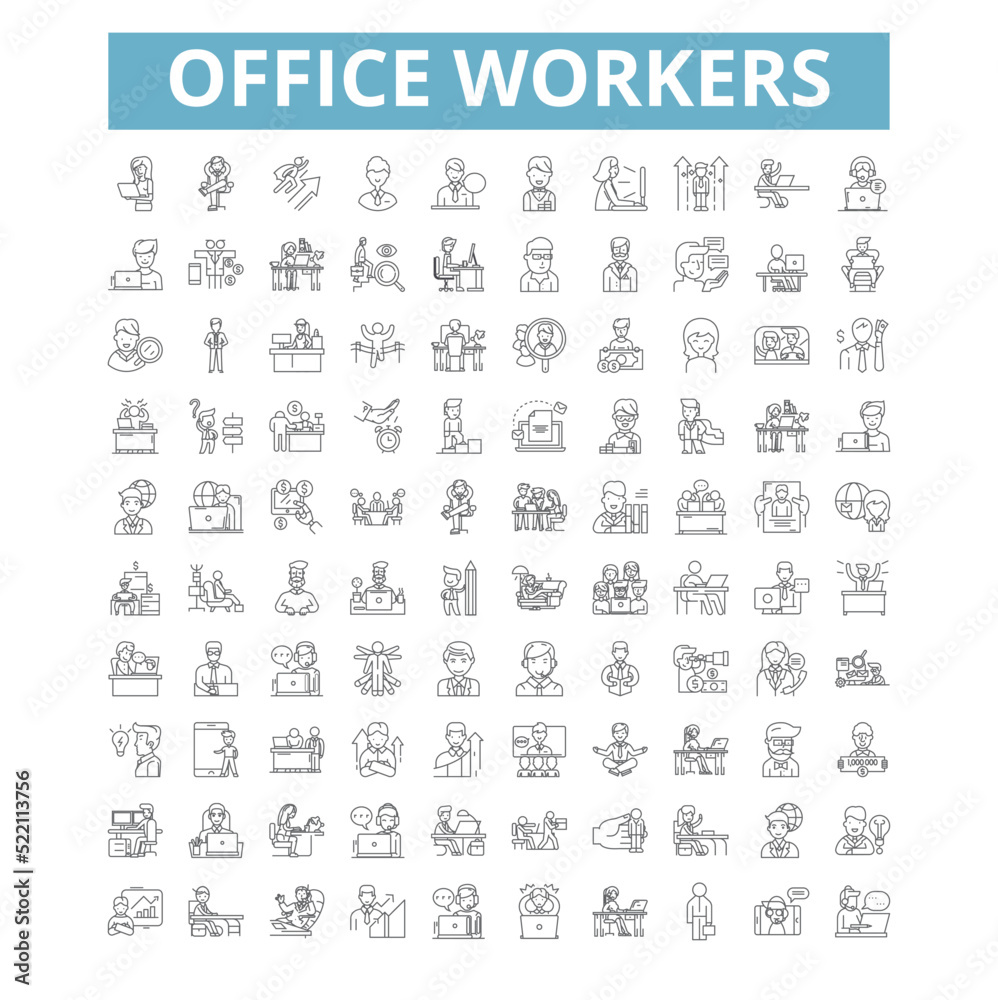 Office worker icons, line symbols, web signs, vector set, isolated ...