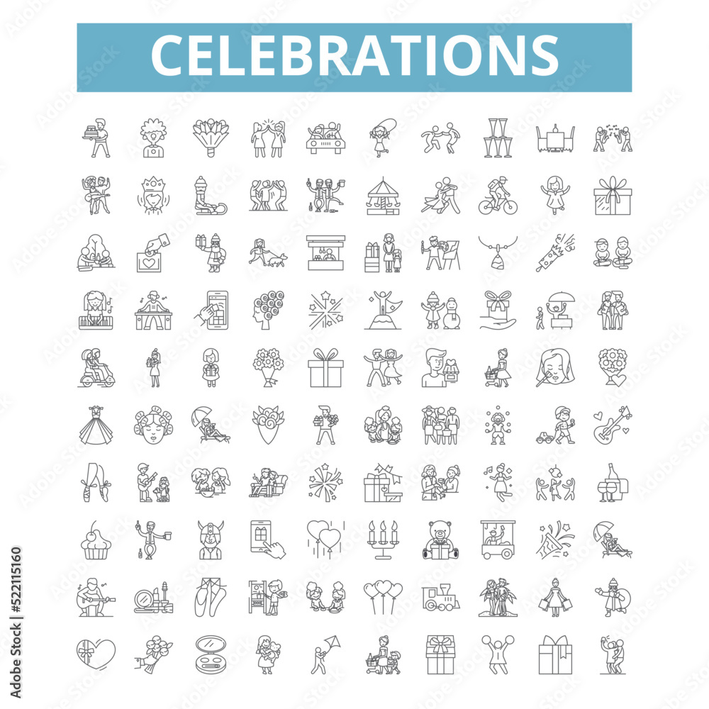 Celebrations icons, line symbols, web signs, vector set, isolated ...