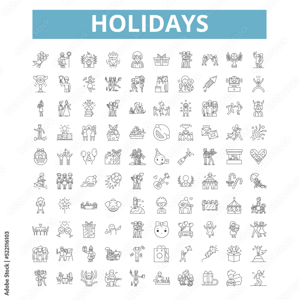 Holidays icons, line symbols, web signs, vector set, isolated ...