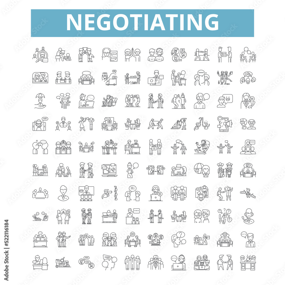 Negotiating icons, line symbols, web signs, vector set, isolated ...