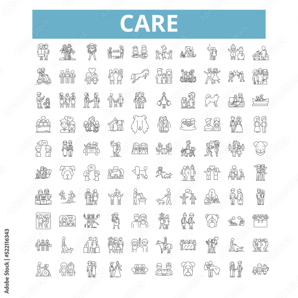 Care icons, line symbols, web signs, vector set, isolated illustration ...