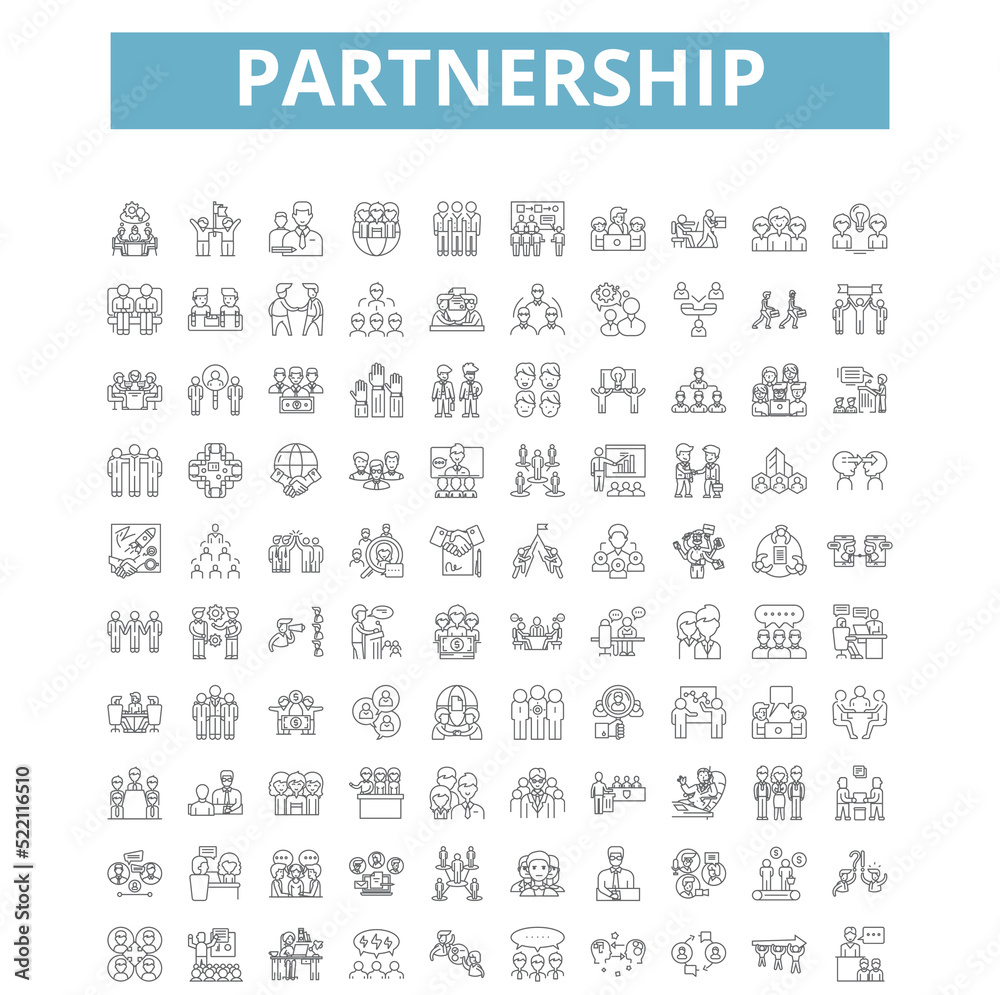 Partnership icons, line symbols, web signs, vector set, isolated ...
