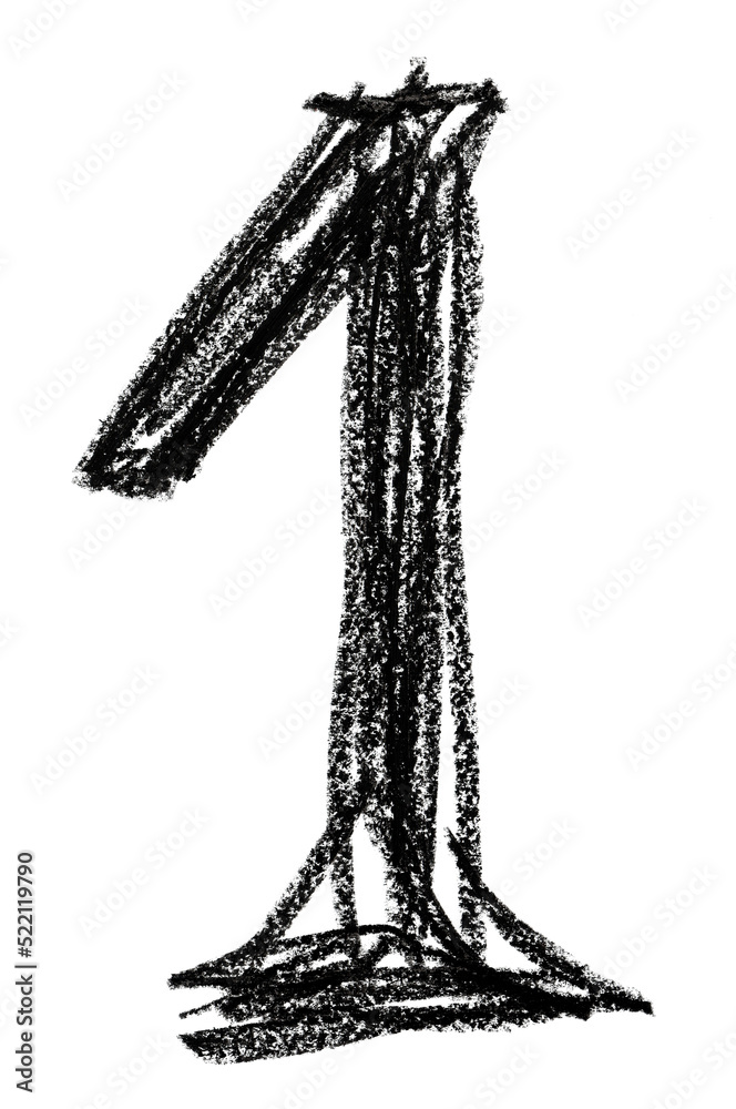 Handwritten sketch black Number 1 on transparent background Stock ...