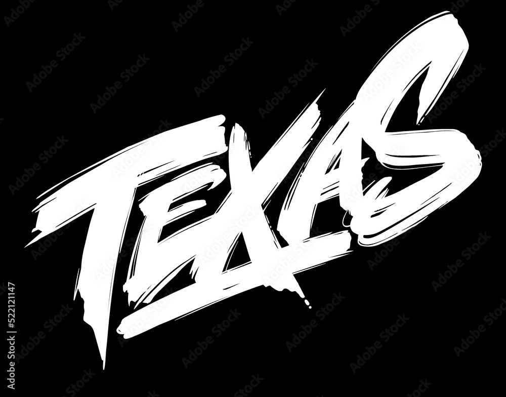 Texas. Hand drawn US state name isolated on black background. Modern ...