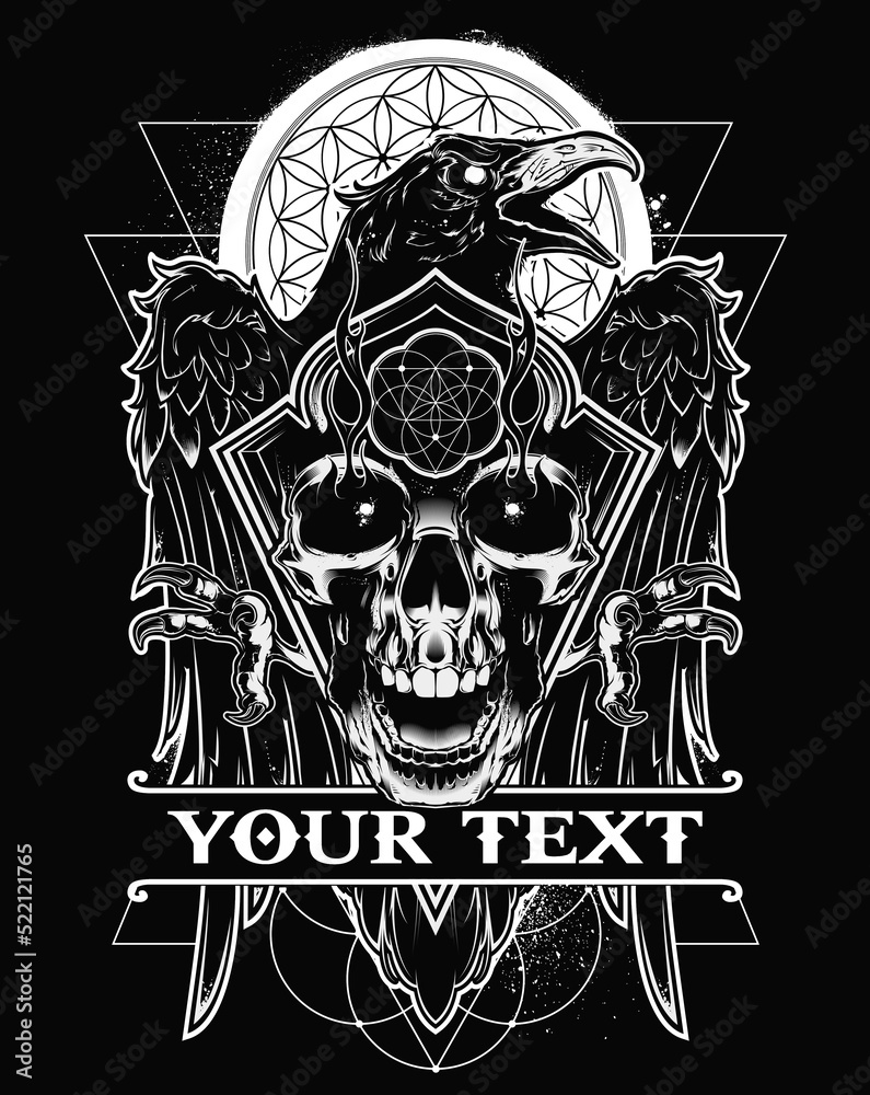 Dark evil raven with skull Stock Illustration | Adobe Stock