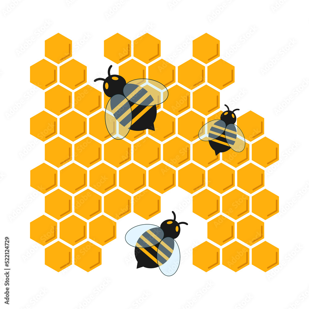 Vector honeycomb and bee icon. Hexagonal natural structure of honey ...