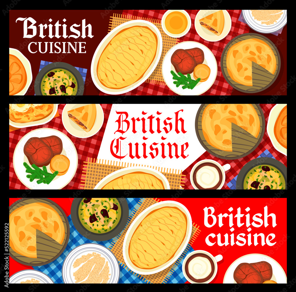 British food banners, English cuisine dishes, vector restaurant menu ...