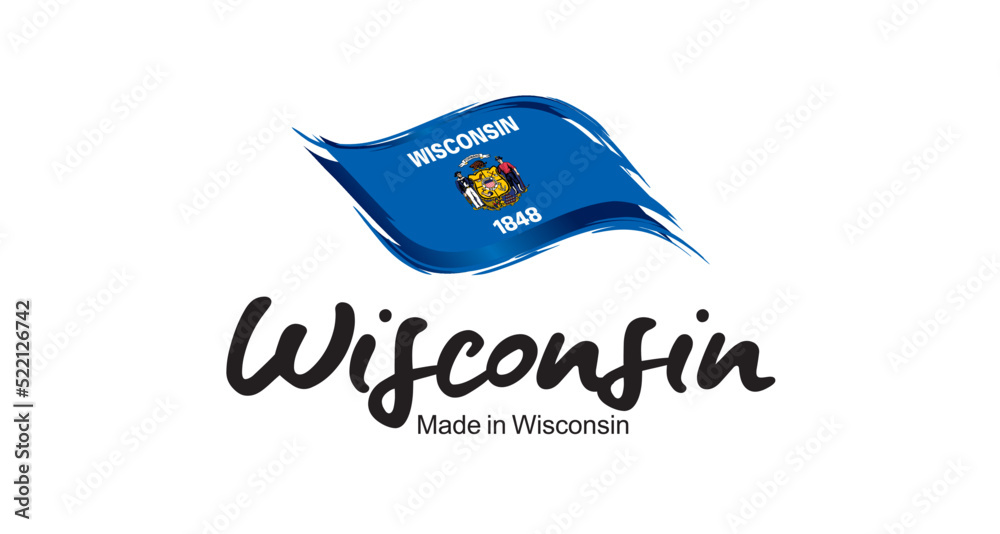 Made in Wisconsin USA new handwritten flag ribbon typography lettering ...