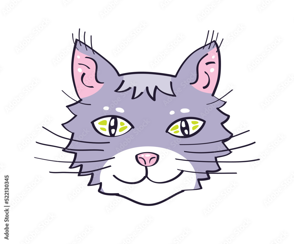 Cat face portrait isolated cartoon vector illustration Stock Vector ...