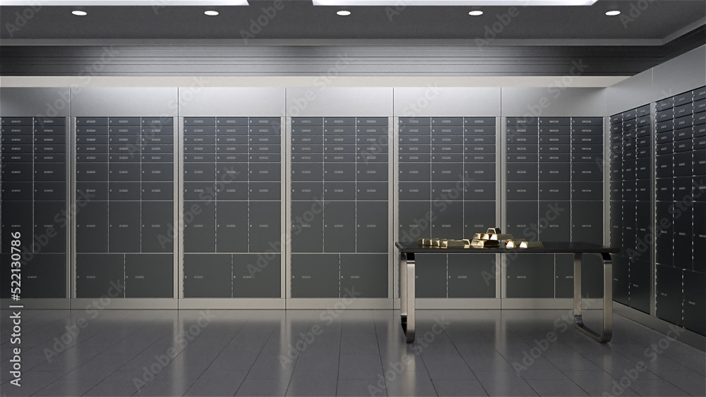 テレビ会議背景用 ZOOM会議背景用 CG 銀行 金庫室 金庫 金塊 金の延べ棒 Bank Vault video conferencing ...