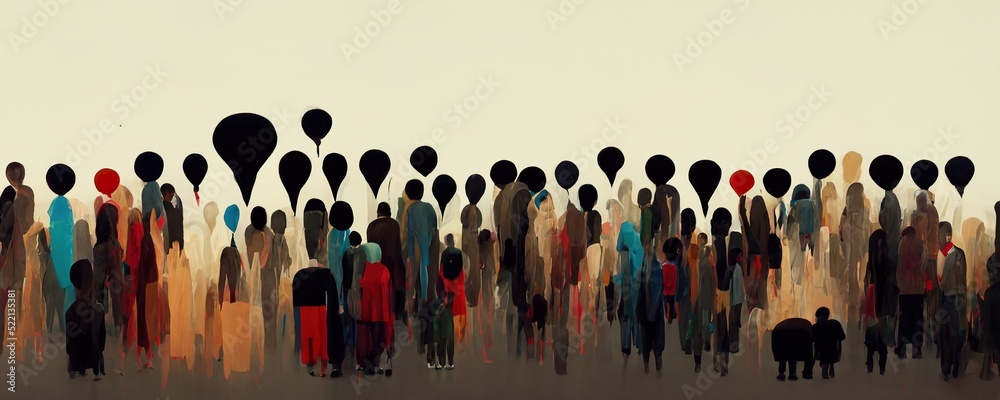 Crowd of people or human overpopulation in a global over populated ...