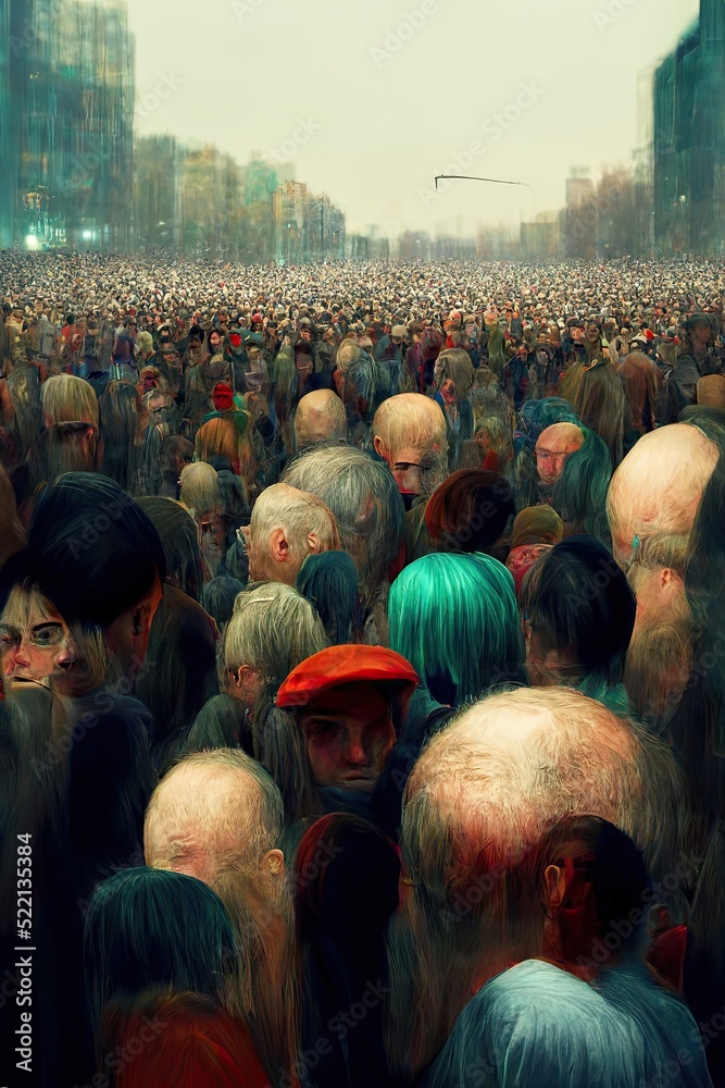 Illustrazione Stock Crowd of people or human overpopulation in a global ...