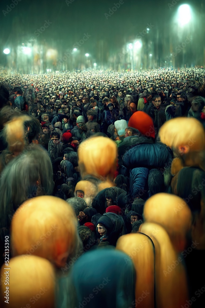 Crowd of people or human overpopulation in a global over populated ...