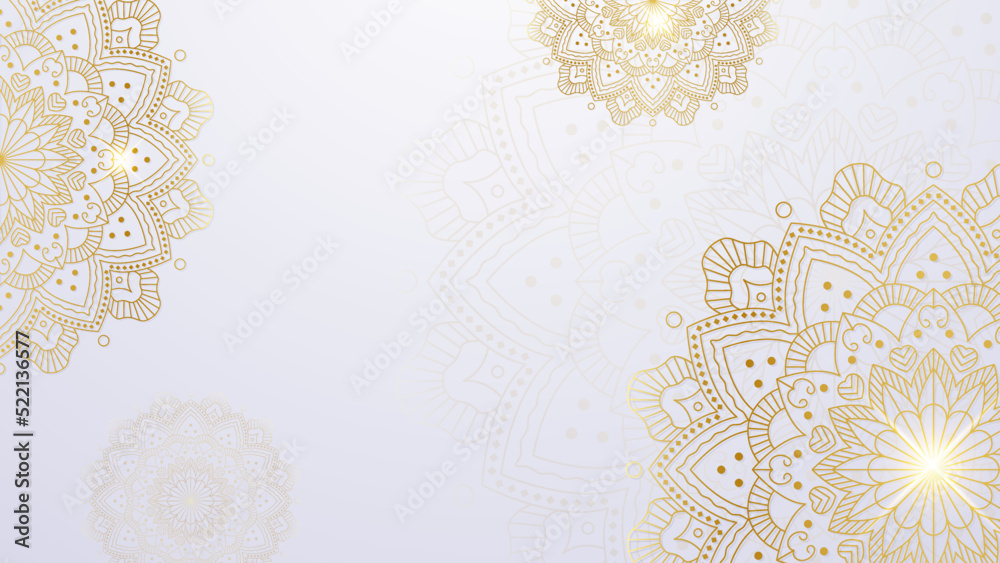 Luxurious white arabesque background with gold mandala style art vector ...