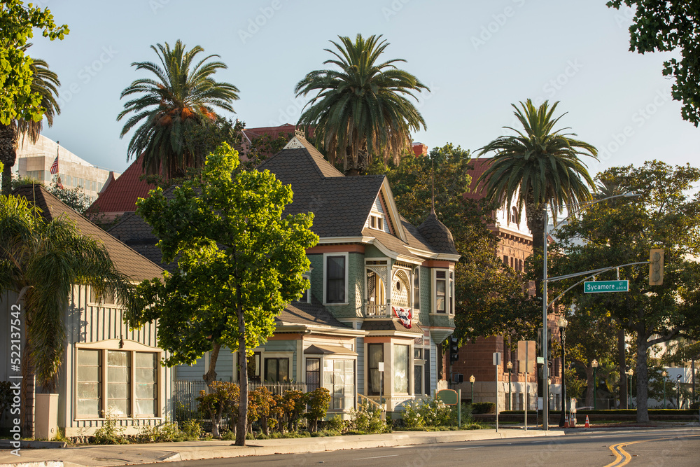 Sunset view of historic downtown Santa Ana, California, USA. Stock ...