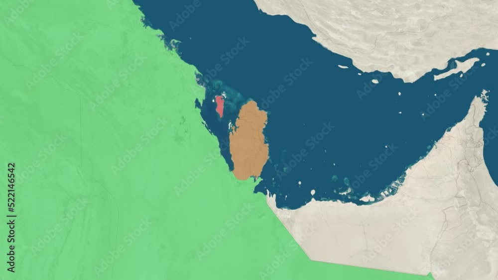 Zoom in to the map of Qatar,Bahrain,and Saudi Arabia with text ...