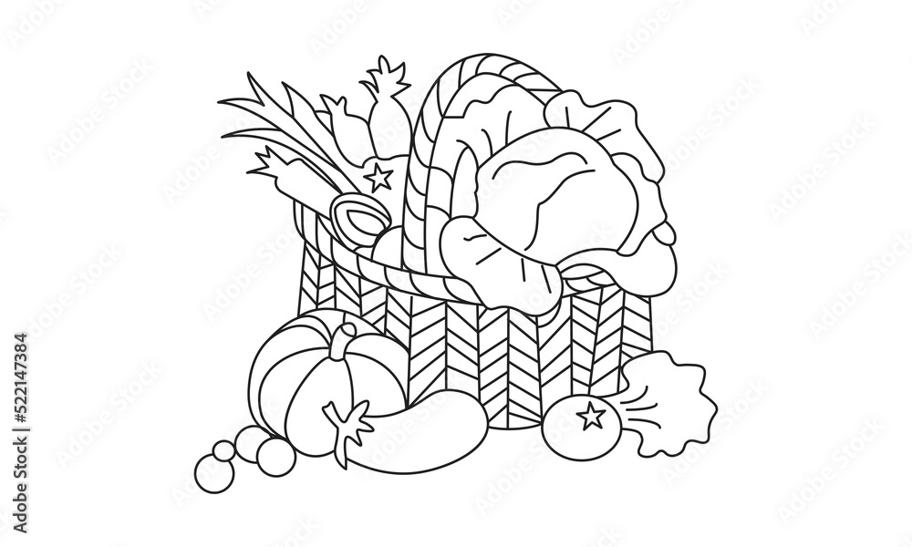Vegetable Basket Coloring page for Kids KDP Interior, vegetable basket ...