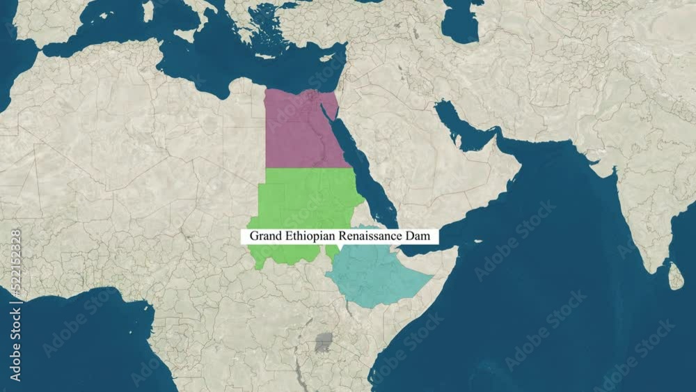 Zoom in to the map of Grand Ethiopian Renaissance Dam with text ...