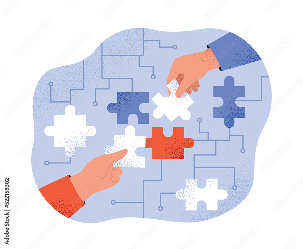 Soft skills concept. Hands put together puzzles, partnership and ...