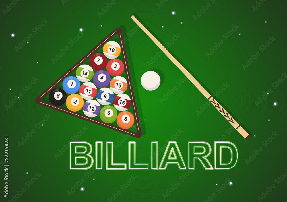 Billiards Game Hand Drawn Cartoon Flat Background Illustration with ...