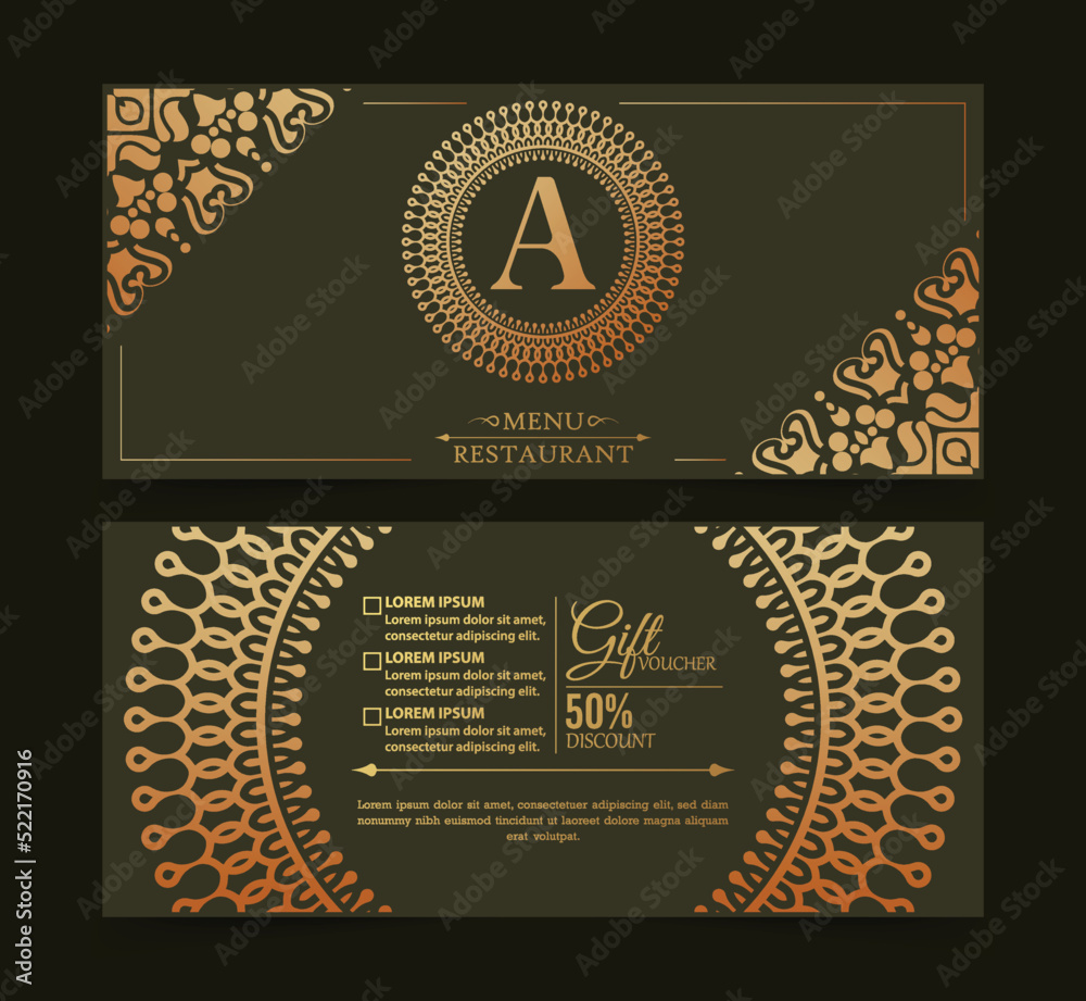 Menu restaurant luxury gift voucher design template Stock Vector ...