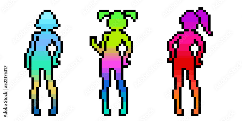 pixel art girl raibow silhouette Stock Vector | Adobe Stock