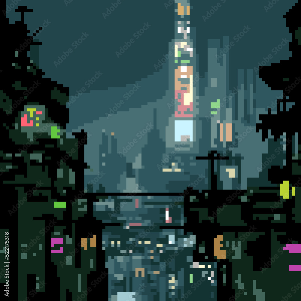 pixel art of future sci-fi city Stock Vector | Adobe Stock