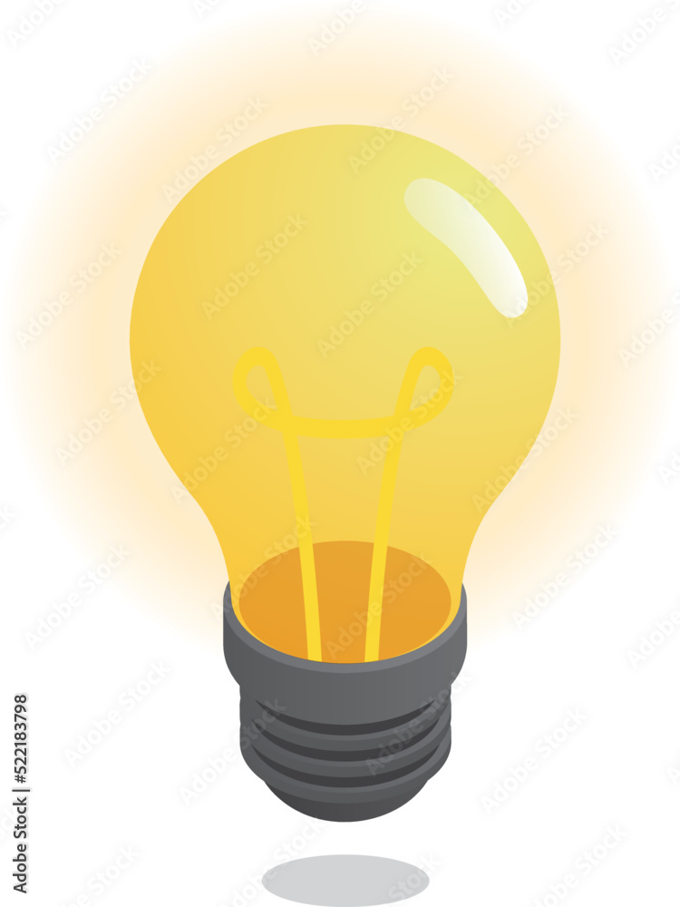 bombilla encendida en fondo blanco Stock Vector | Adobe Stock
