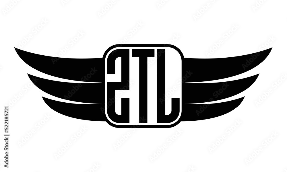 ZTL three-letter Wing black and white logo design. Vector template ...