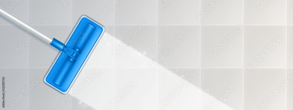 Mop cleaning floor ad template layout of bleach or cleaner. Swab clean ...