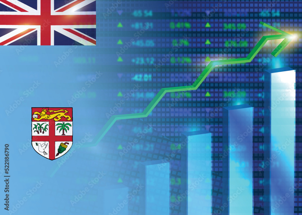 Economic growth concept in Fiji.Fiji,s stock market.Fijian flag with ...