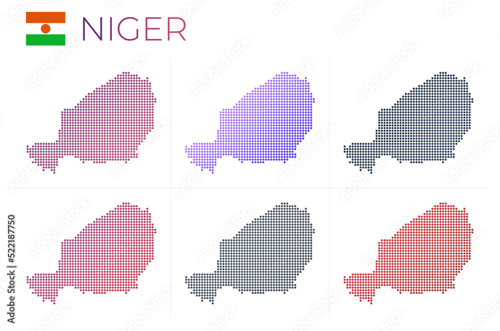 Niger dotted map set. Map of Niger in dotted style. Borders of the ...