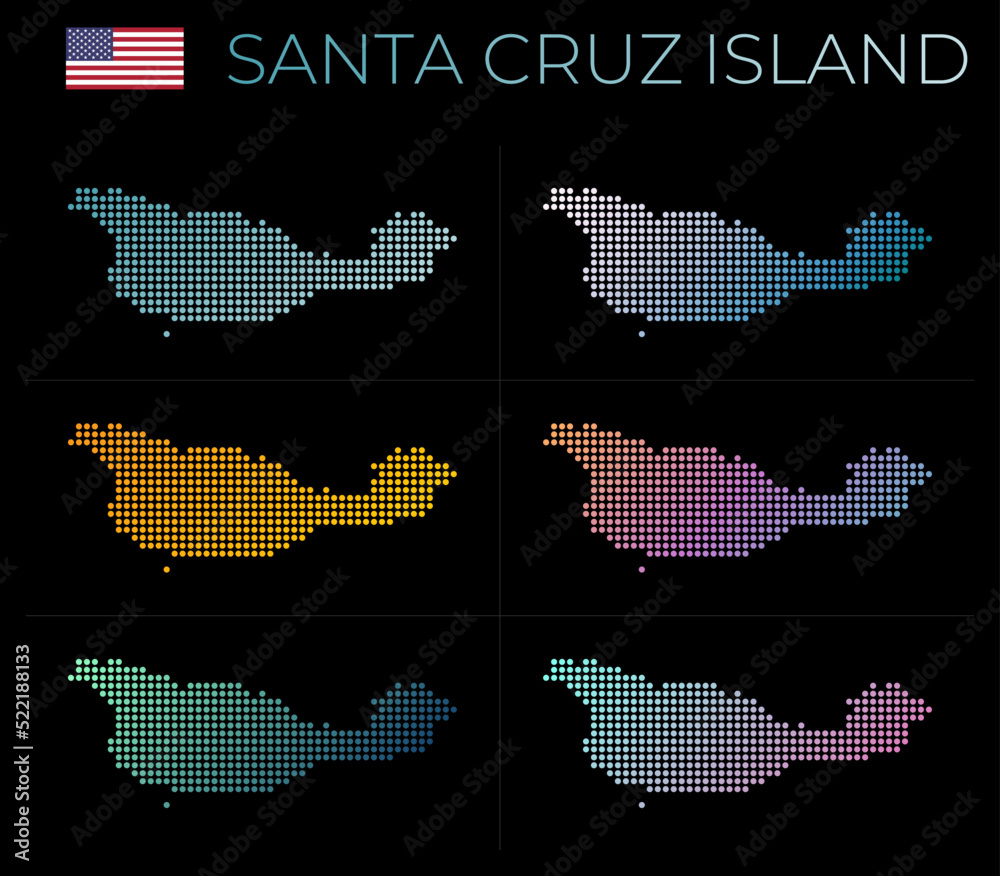 Santa Cruz Island dotted map set. Map of Santa Cruz Island in dotted ...
