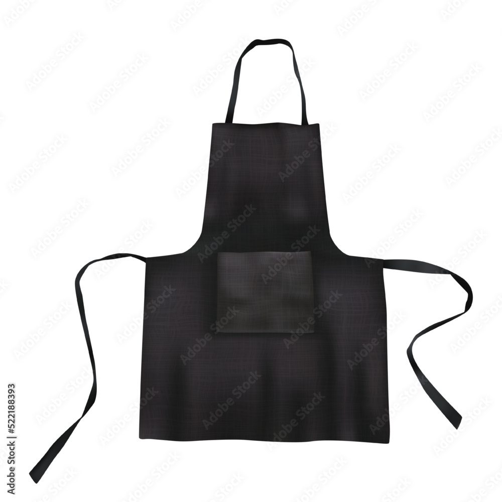 Realistic black blank apron mock up with fabric texture isolated from ...