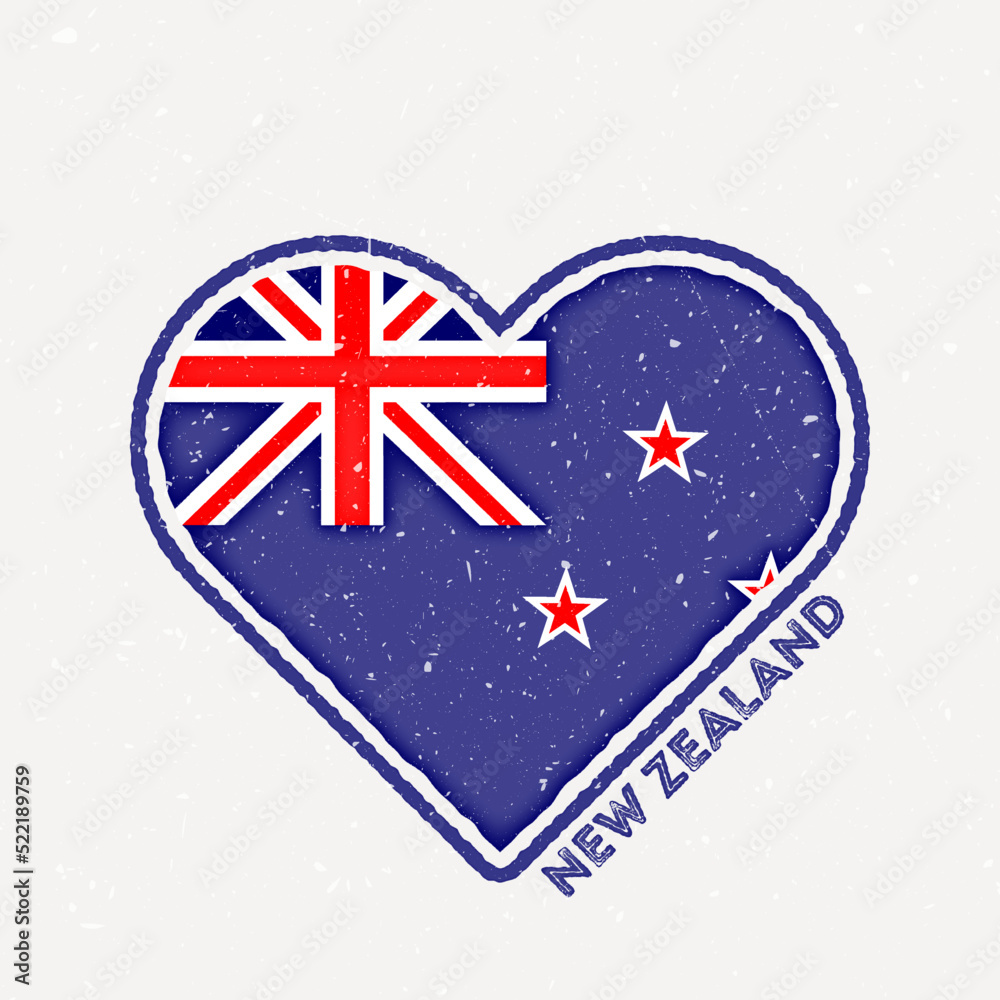New Zealand heart flag badge. New Zealand logo with grunge texture ...